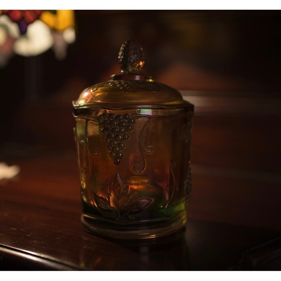 Indiana Glass | Kitchen | Vintage Amber Carnival Glass Grape Leaf ...